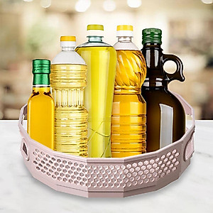 Baoblaze Rotating Kitchen Round Storage Tray Table Top Pantry Fruit Cosmetic Organizer Plate Container, Pink L