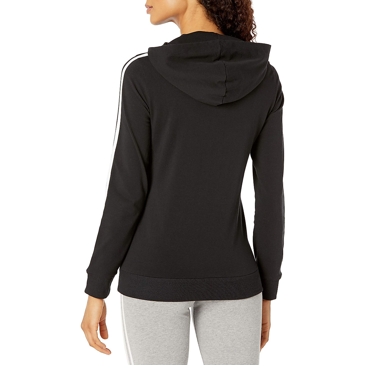 adidas Women's Essentials Single Jersey 3-Stripes Full-Zip Hoodie, Black/White, Small