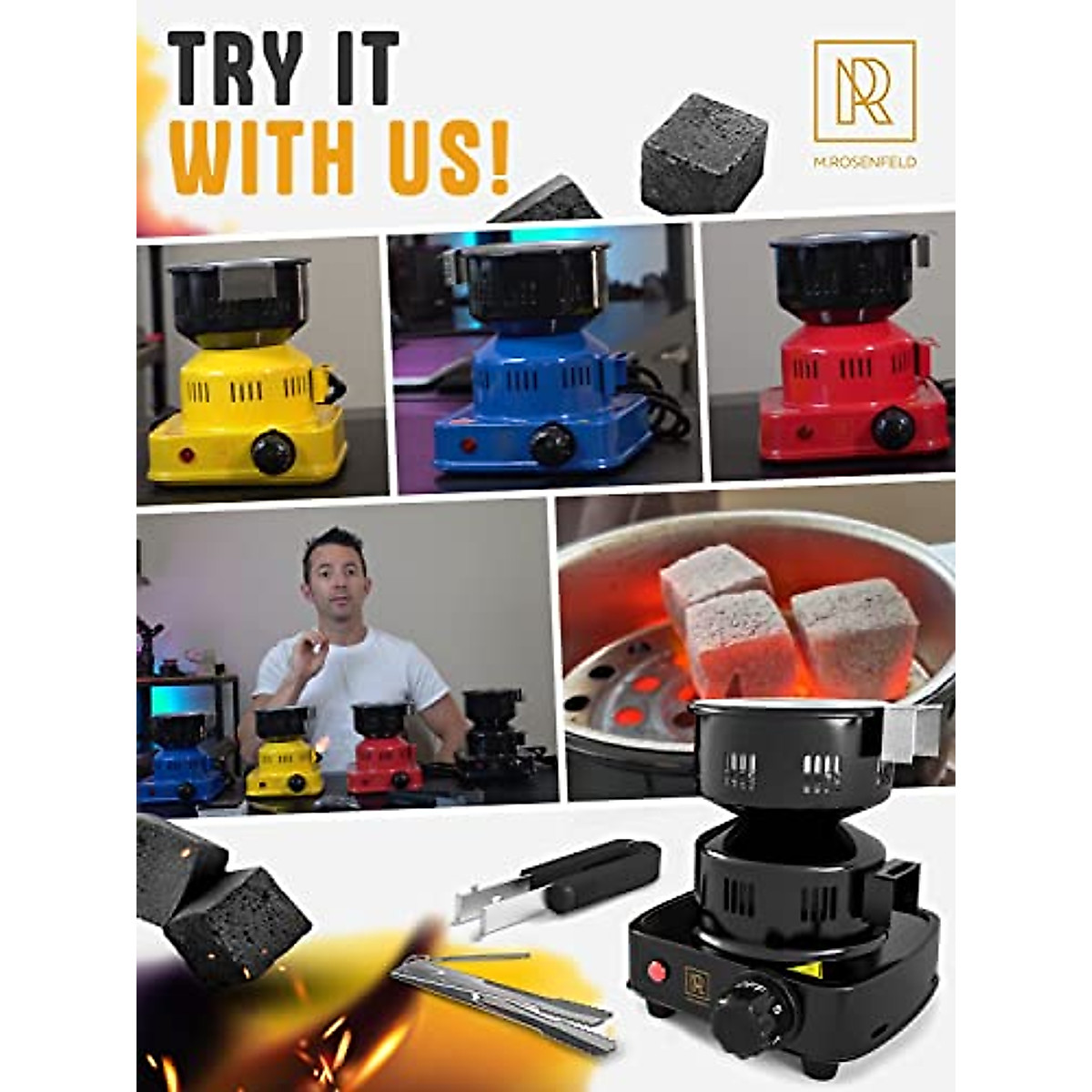 Multipurpose Electric Charcoal Starter - Electric Charcoal Burner ETL Approved Electric Stove - Coconut Charcoal Lighters with Tongs - 450W Hot Plate Electric with 304 Stainless Steel Coiled Burner