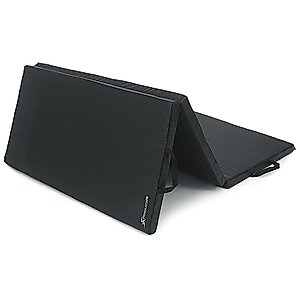 ProSource Tri-Fold Folding Thick Exercise Mat 6’x4’ with Carrying Handles for Tumbling, Martial Arts, Gymnastics, Stretching, Core Workouts, Black