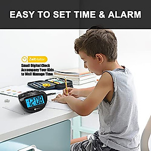 ZEITHALTER LCD Digital Alarm Clock Battery Operated Only Small, Blue Backlight,Ascending Alarm Volume, Simple Basic Clock for Bedroom/Desk/Travel…