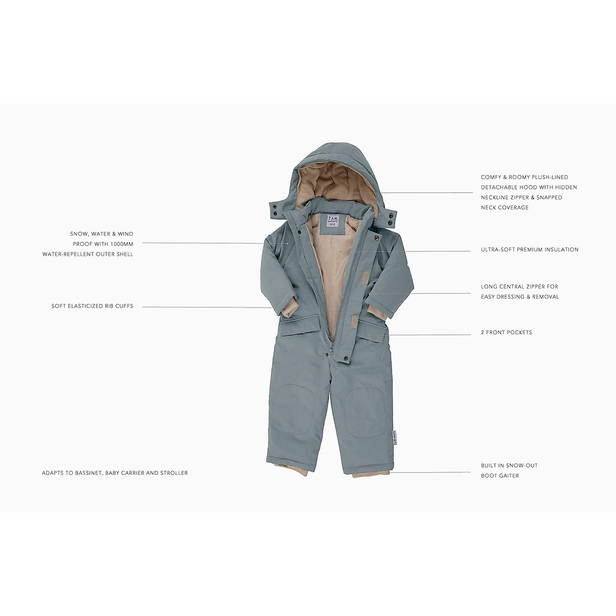 7AM Winter Jumpsuit with Gloves - Zipper Down Hooded Baby Jumpsuit, Unisex Cotton Lined Infant Snowsuit, Water Repellent Winter Baby Fleece Jumpsuit with Gloves, Baby Hooded Winter Romper | (5-7Y)