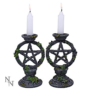 Nemesis Now Wiccan Pentagram Candlesticks Set of Two Candle Holder 15cm Black, Resin