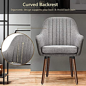 Giantex Set of 4 Fabric Dining Chairs, Accent Upholstered Arm Chair w/Wood Legs, Thick Sponge Seat, Non-Slipping Pads, Modern Leisure Chair for Dining Room, Living Room, Bedroom (4, Grey)