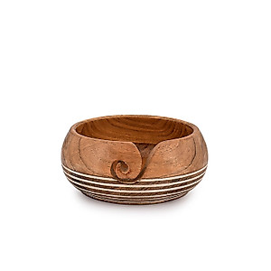 EDHAS Yarn Storage Acacia Wood Hand Made by Indian Artisans Yarn Bowl for Crocheting & Knitting (6" x 6" x 3'')