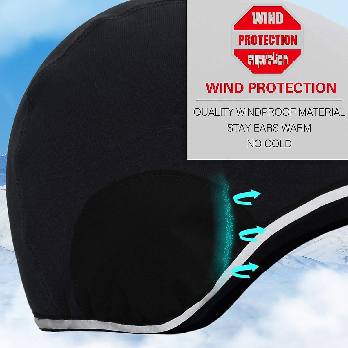 EMPISPORTS Thermal Helmet Liner Skull Cap Ears Windproof Protection Winter Warm Cycling Running Skiing Beanie Winter (Black + Black, 2)