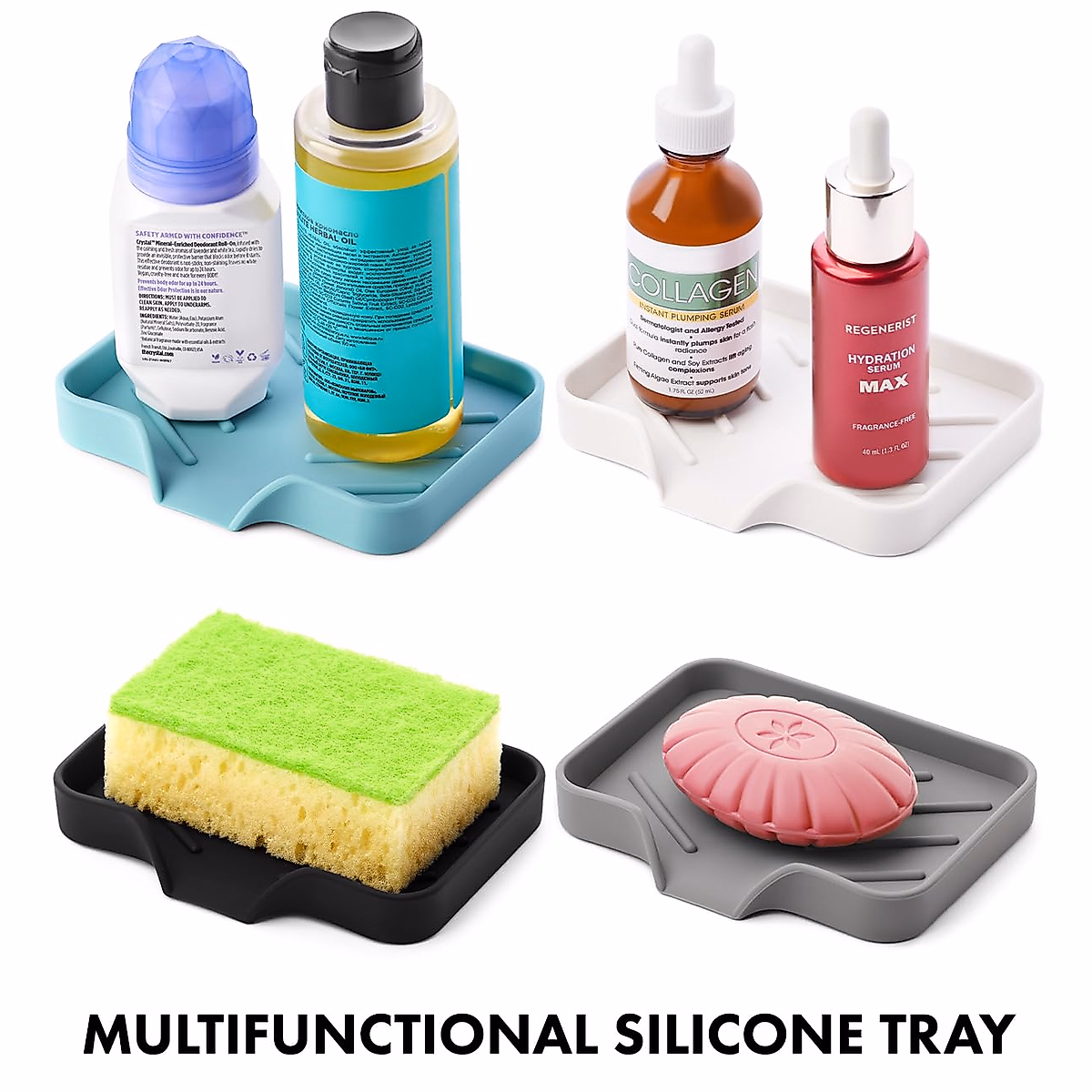 Silicone Soap Dish & Kitchen soap Tray - Self draining soap Dish, Soap Dish Shower | Silicone soap Holder | Soap Holder for Kitchen Sink | Small soap Dish - Durable Rubber Soap Dish with Drainage