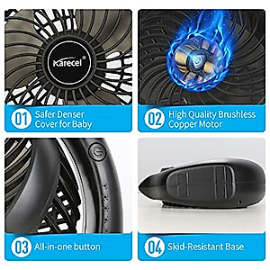 KARECEL Battery Operated Fan, Rechargeable Fan 3 Speeds Small Desk Portable Fan, Long Life Battery & USB Powered Mini Fan, Personal Quiet Strong Wind Desktop Fan for Travel Camping Office Home (Black)