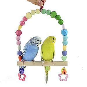 GUANLANT Wooden Bird Swing for Cockatiels Parrot Perch Hanging Toys Parakeets Birdcage Stands Cage Playground Play Gyms Accessories Colorful Bead Bell Climbing Toy for Lovebirds Conures Budgies