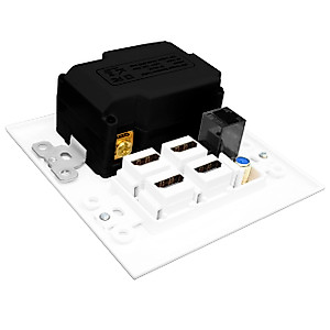 BASEPORT Premium Media Outlet Wall Plate - 6.3A USB Wall Outlet 2 USB A 2.0 + 1 USB C 3.0, 20A Dual Power Outlet, 4 HDMI Keystone Jack, Coaxial + Cat6 Rj45 Ethernet Outlet - White Dual Gang Face Plate