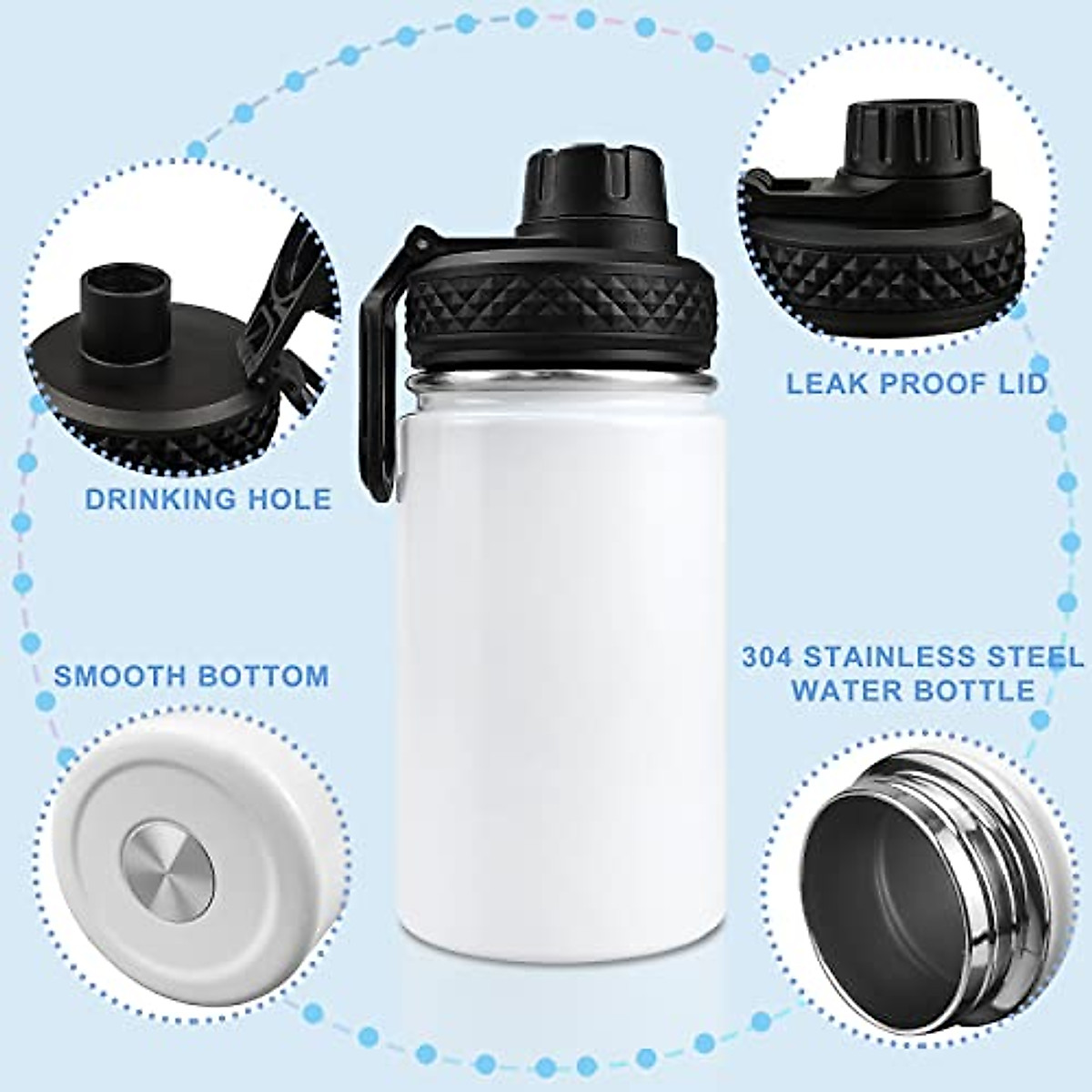 Amgkonp 12oz Sublimation Kids Sports Water Bottle Blanks,12oz Sublimation Tumbler Stainless Steel Double Wall Insulated Theroms Vacuum Flask with Shrink Wrap Film and Portable Handle（4 Pack）