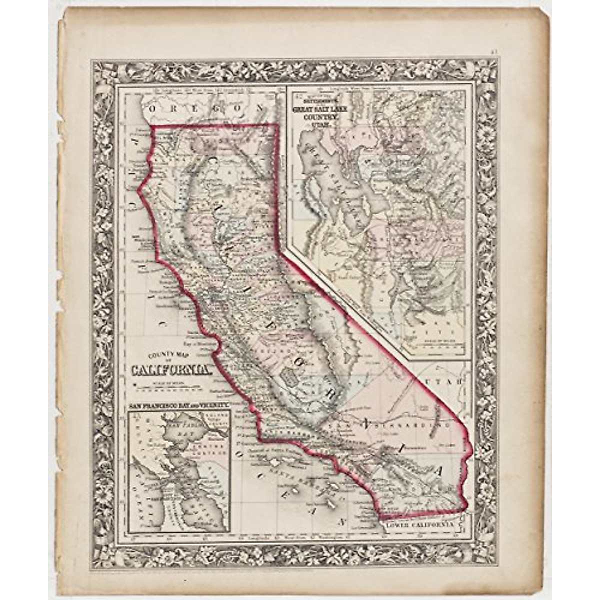 County Map of California with inset of San Francisco Bay & Great Salt Lake Country, Utah (1862)