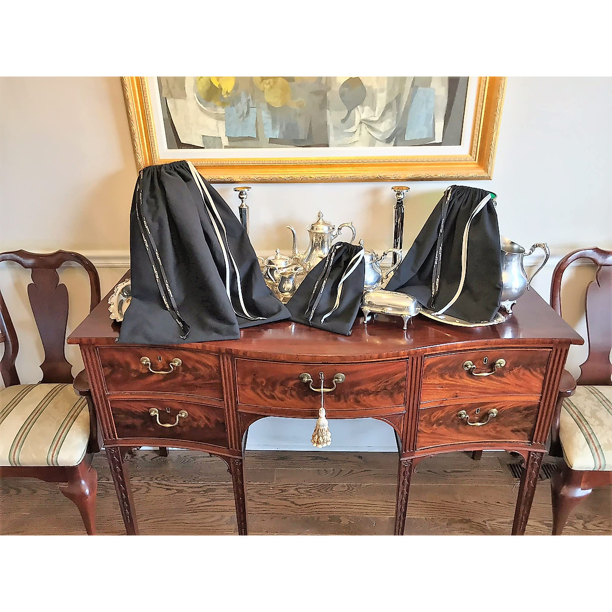 TarnishSTOP, USA Made, 13"x10”, Luxury Anti-Tarnish Cloth Bag for Silver Storage, Silverplate, Sterling, Flatware, Jewelry - Keep Polished Silver Gleaming - Highest Quality & Rich Tuxedo BLACK Design