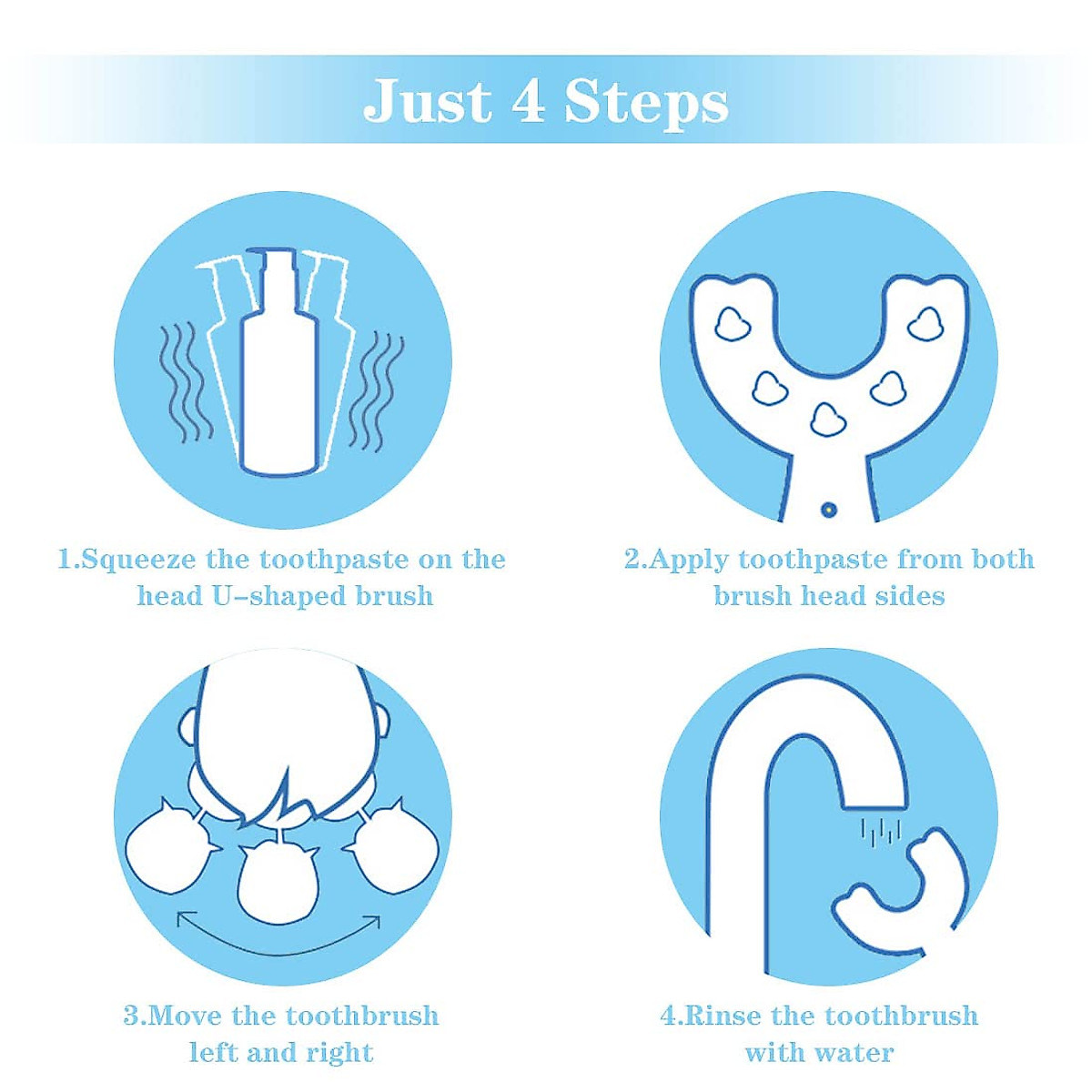 BIOSON 4 Packs Kids U Shaped Toothbrush with Silicone Bristles Massage Toddler Toothbrush, 360° All-Round Oral Cleaning Tooth Brush Whole Mouth U-Shaped Training Toothbrushes for Kids Childrens