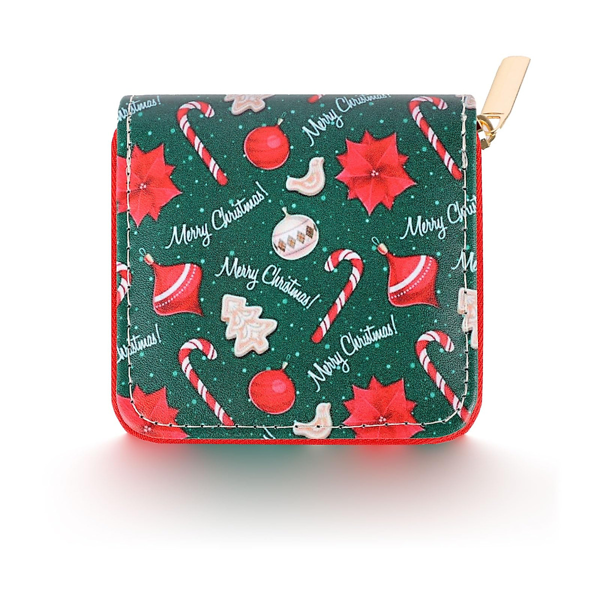 JV JO&VIN Green Wallet Christmas Wallet, Kawaii Wallet Leather Wallet with Short Zipper Wallet for Women Girls Kids,Thin Wallet Gift for Christmas Day
