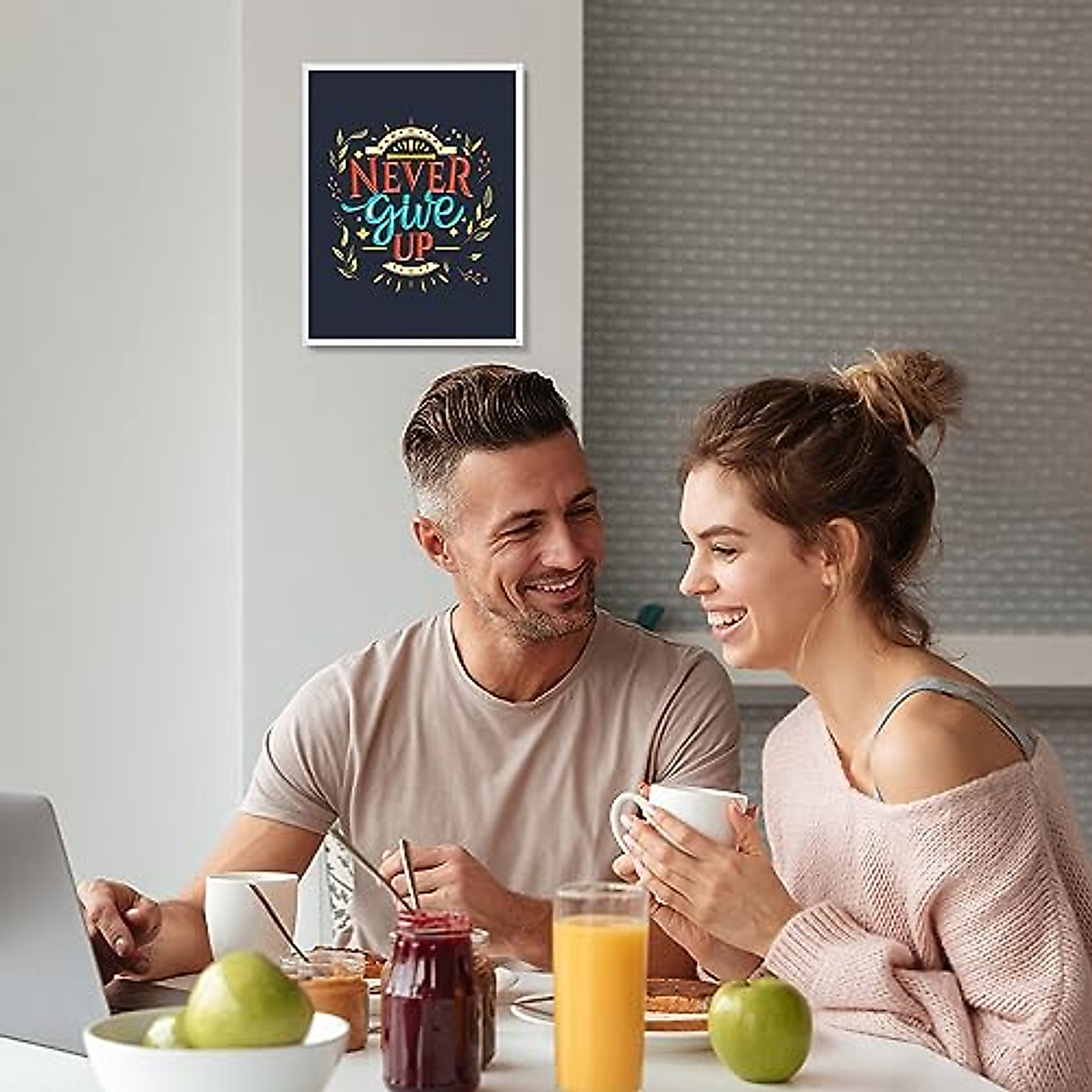 "Never Give Up!"- Motivational Wall Art Sign- 8 x 10"- Modern Floral Art Design Print- Ready to Frame. Inspirational Home Décor-Office Decor-Classroom Addition- Great Reminder To Persevere!