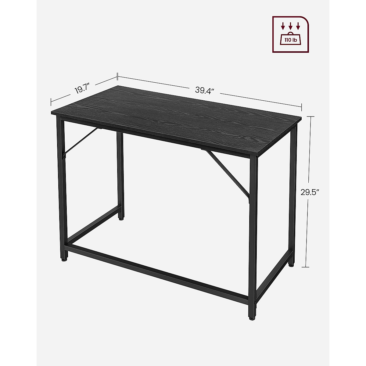 VASAGLE Computer Desk, Gaming Desk, Home Office Desk, for Small Spaces, 19.7 x 39.4 x 29.5 Inches, Industrial Style, Metal Frame, Black with Wood Grain ULWD041B56