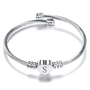 Chili Jewelry Women Initial S Letter Heart Name Expandable Silver Bracelets
