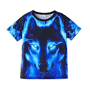 PATPAT Boys Shirt Short Sleeve Novetly 3D Graphic Print Wolf Cool Tee Top Size 10-11Years