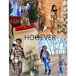 Hooever Girl's Boy's Brushed Plaid Shirts Pockets Button Down Plaid Flannel Shacket (Khaki, 4T)