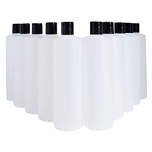 kelkaa 16oz HDPE Durable Squeezable Plastic Bottles with Black Press Disc Top Cap Natural Clear Container for Any Liquid Products, Multi-Purpose Empty Refillable Bottles (Pack of 10)