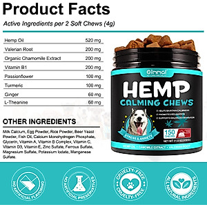 Oimmal Hemp Calming Chews for Dogs, Dog Anxiety Relief Calming Treats, Dog Calming Treats for Separation, Barking, Stress Relief, Thunderstorms, Calming Dog Treats Calming Aid (Duck 150chews)