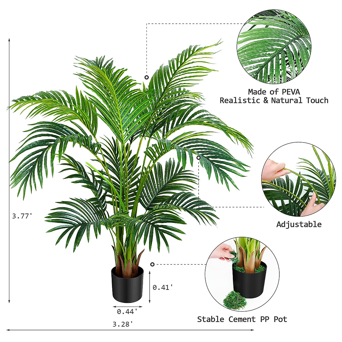 Worth Garden 4ft Artificial Areca Palm Plant 2 Packs in Pot, Fake Cane Palm Silk Tree Indoor Outdoor, Dypsis Lutescens, 47in Lifelike Faux Silk Plant Home Decor, Two Linen Bags & 20g Dry Moss Included