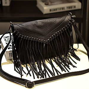 LUI SUI Women PU Leather Hobo Fringe Tassel Cross Body Bag Vintage Shoulder Handbag for Girls
