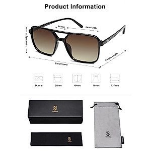 SOJOS Trendy Vintage Aviator Square Sunglasses For Womens Mens Retro 70s UV400 Women Sun Glasses SJ2327 Black Brown Grading Lens