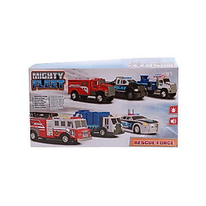 Mighty Fleet Rescue Force 12" Garbage Truck Toy - Realistic Lights & Sounds, Detachable Recycling Bin, Free Wheeling Play, Ages 3+