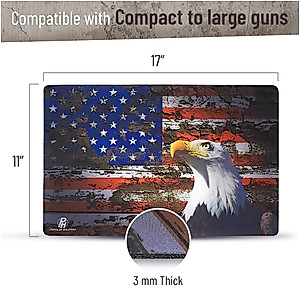 Gun Cleaning Mat by PH - Measures 11" x 17" 3 mm Thick - Oil and Solvent Resistant Padded Non-Slip - Compatible with Compact to Large Guns - for Maintenance or Repairs to Your Firearm (Flag+Soldier)