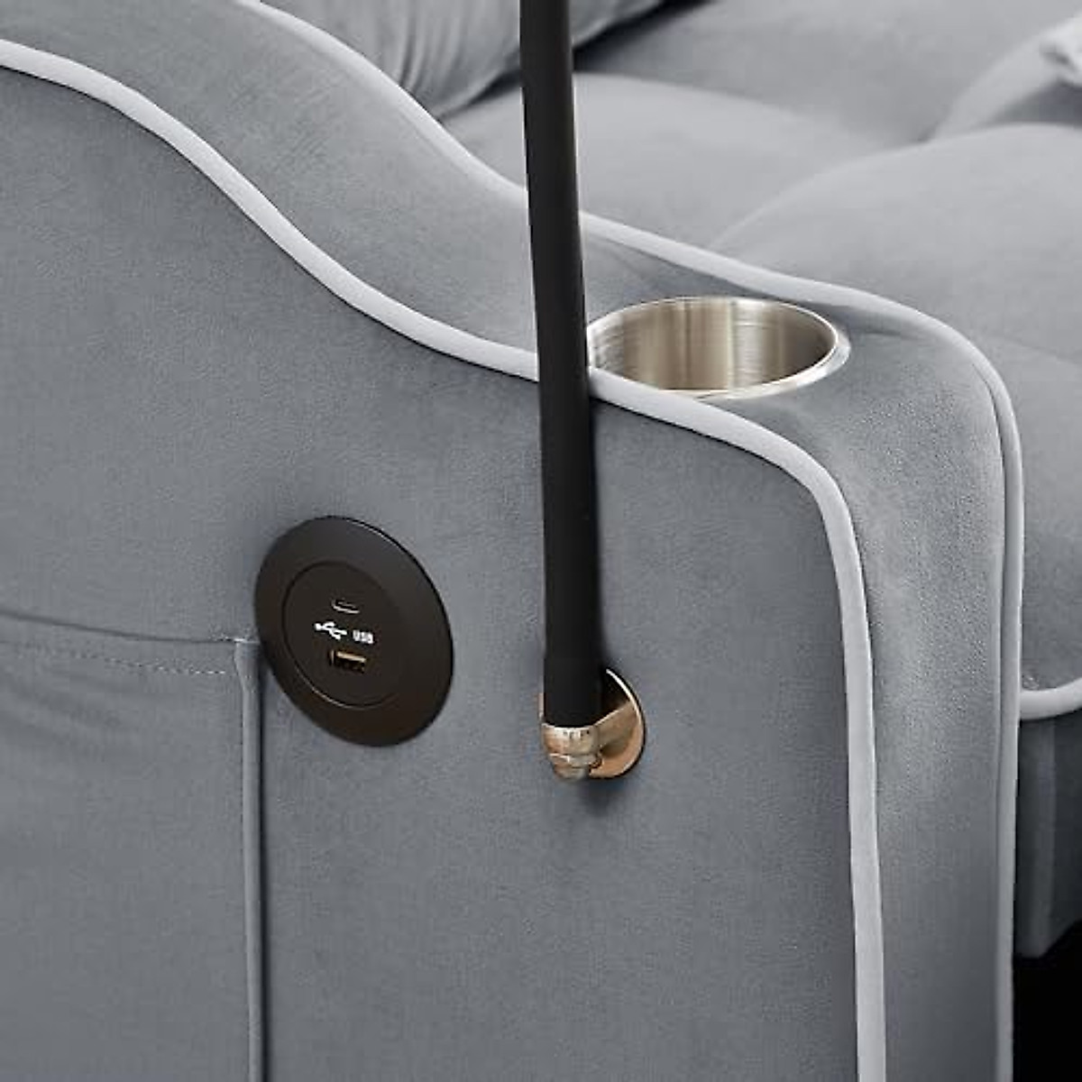 ERYE Modern Convertible Futon Loveseat Sofa with Pull Out Sleeper Couch Bed, Upholstered 2 Seaters Adjustable Backrest Love Seat W/Cupholders,USB Port & Phone Holder for Apartment Office Living Room