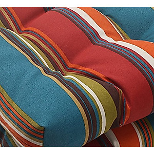 Pillow Perfect Stripe Outdoor Wicker Patio Seat Cushion, Reversible, Weather, and Fade Resistant, Round Corner - 19" x 19", Red/Brown Westport, 2 Count