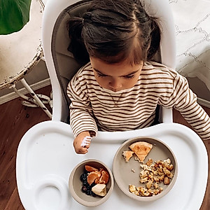 BraveJusticeKidsCo. | Silicone Assist Plate and Assist Bowl Combo Pack for Toddler and Baby | Suction Bowl and Plate| Baby-Led Feeding (Citadel)