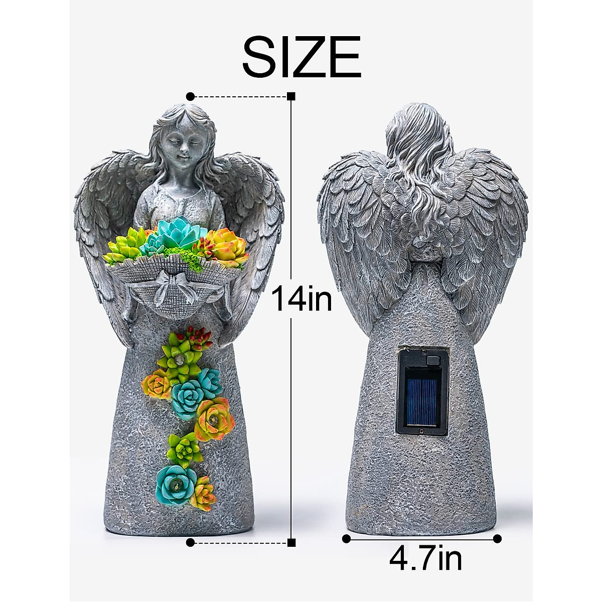 Clayflower Garden Statues, Solar Angel Figurines Succulents Cute with 6 LED Lights Garden Sculptures Decorations for Outside, Mom, Patio, Balcony, Yard, Lawn - Worth Gifts