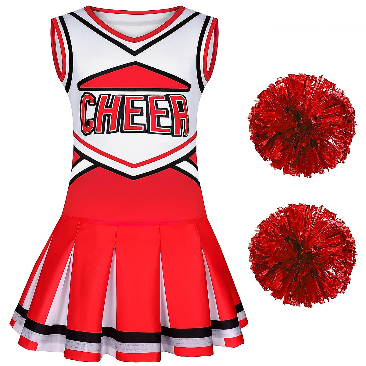 Doxrmuru Girls Cheerleader Costume Cheerleading Outfit for Halloween Party Birthday Gift (Red, 9-10 Years)