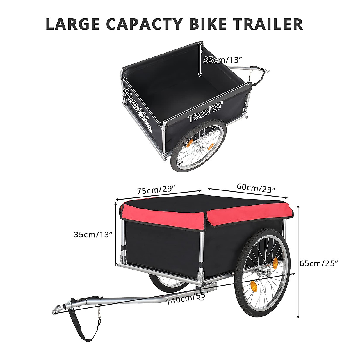 PEXMOR Foldable Bike Cargo Trailer, Bicycle Luggage Wagon Trailer Folding Frame & Quick Release 20" Wheel, Bike Carrier Storage Cart w/Hitch & Waterproof Cover