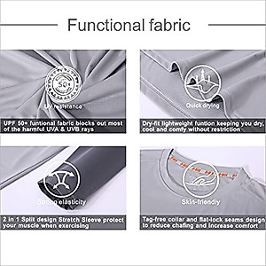 D-Bonex Men's 2-in-1 Running Shirts Long Sleeve Jogging Cycling Workout Shirts with UPF 50+ Sun Protection Arm Sleeves (Blue, M)