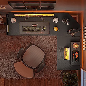 CubiCubi L Shaped Gaming Desk, 47.2 inch Computer Corner Desk with with Carbon Fiber Surface and Monitor Shelf for Home Office Study Writing Workstation, Black