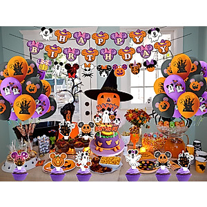Halloween Mouse Party Decoration Halloween Mouse Party Theme Banners Latex Balloons Cupcake Toppers for Baby ShowerParty Decoration