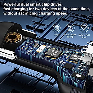 PSXROUKI Car Charger Adapter,5A/51W Dual USB Car Charger Fast Charging QC3.0 Metal Cigarette Lighter USB Charger Voltage Display Compatible with iPhone 11 Pro/8/7/6,iPad Pro, Galaxy Note 8/S8/S7/S6