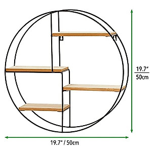 mDesign Round Metal Wall Mount Display Organizer Holder, 4 Shelf - to Store and Show Off Small Collectibles, Figurines, Mugs, Succulent Plants - Black/Natural