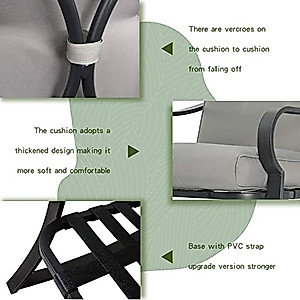 Patiomore Outdoor 3-Piece Rocking Chairs Patio Furniture Bistro Set, Black Metal Chairs and Glass-Top Coffee Table with Thick Cushions, Gray