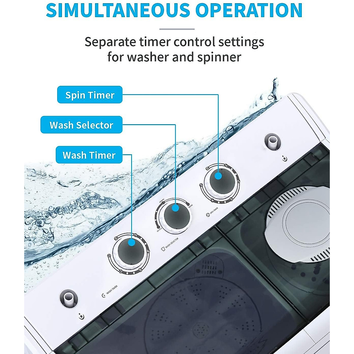 ROVSUN 21LBS Portable Washing Machine, Washer(14LBS) and Spinner(7LBS), Mini Compact Twin Tub Washer and Dryer Combo with Pump Draining, Great for Dorms Apartments RV Camping (White & Black)