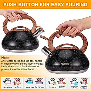 Tea Kettle, 2.5 Liter Loud Stovetop Whistling Teakettle with Cool Grip Ergonomic Handle Food Grade Stainless Steel Teapot for Tea, Coffee, Milk Marbling Black