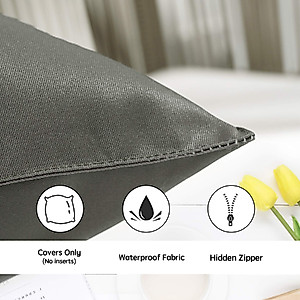 Western Home Outdoor Pillow Covers 12x20 Waterproof, Patio Throw Pillow Covers Cushions for Couch Garden Tent Park - Pack of 2 Pillow Covers,Dark Gray