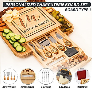 Personalized Charcuterie Board Gifts Set, Custom Large Cheese Board, Charcuterie Board for Wedding, Anniversary, Birthday, Housewarming, Engagement, Party, New Home Gift Couple, Fathers Day, Christmas