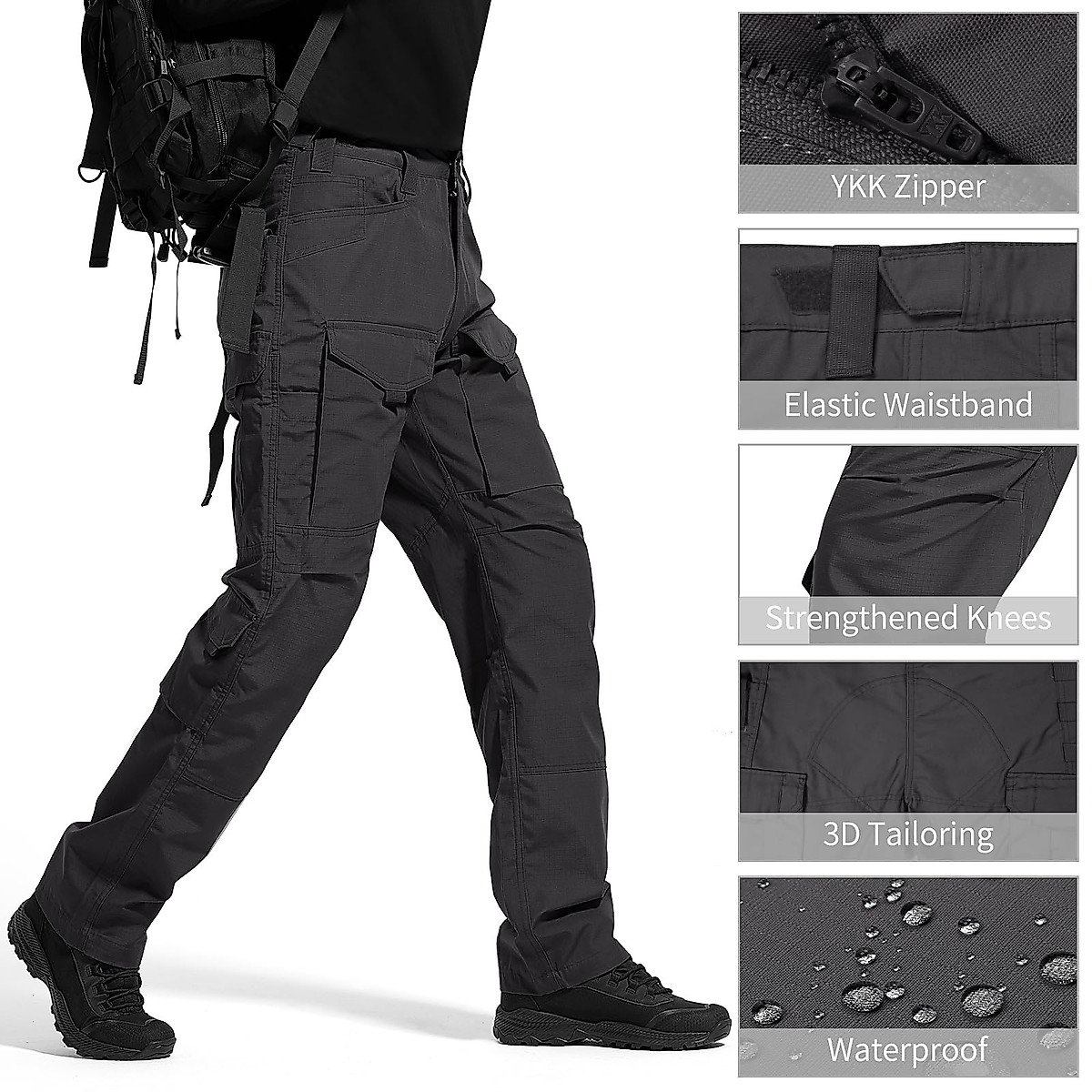 FREE SOLDIER Men's Cargo Pants,Tactical Pants for Men Stretch,Durable Ripstop EDC Work Pants for Hiking (Black 38Wx32L)