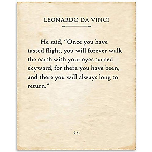 DaVinci - Once You Have Tasted Flight - 11x14 Unframed Typography Book Page Print - Great Decor and Gift for Pilots Under $15