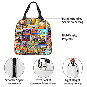 lxiygzu Garfield Overload Lunch Bag Reusable Insulated Cooler Lunch Box Cute Leakproof Thermal Lunch Tote Bag For Work Picnic Beach Office